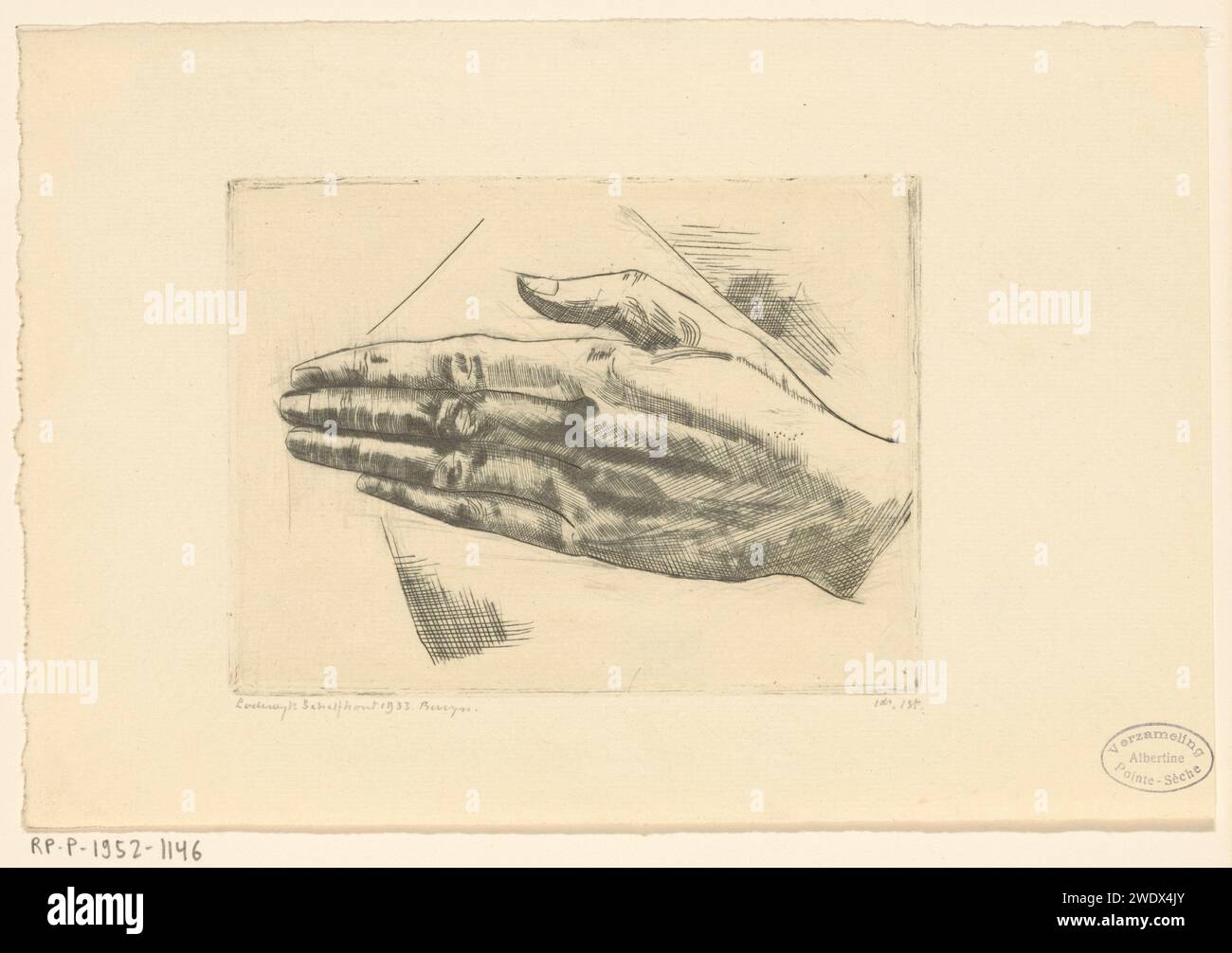 Hand, Lodewijk Schelfhout, 1932 print paper drypoint fingers closed ...