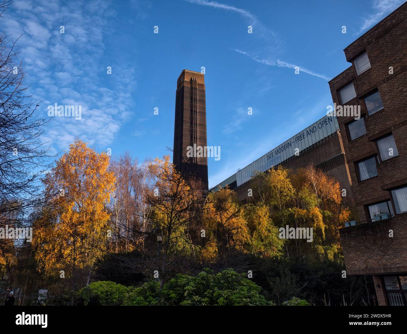 LONDON, UK - NOVEMBER 29, 2023: Chimney tower of Tate Modern Gallery on ...