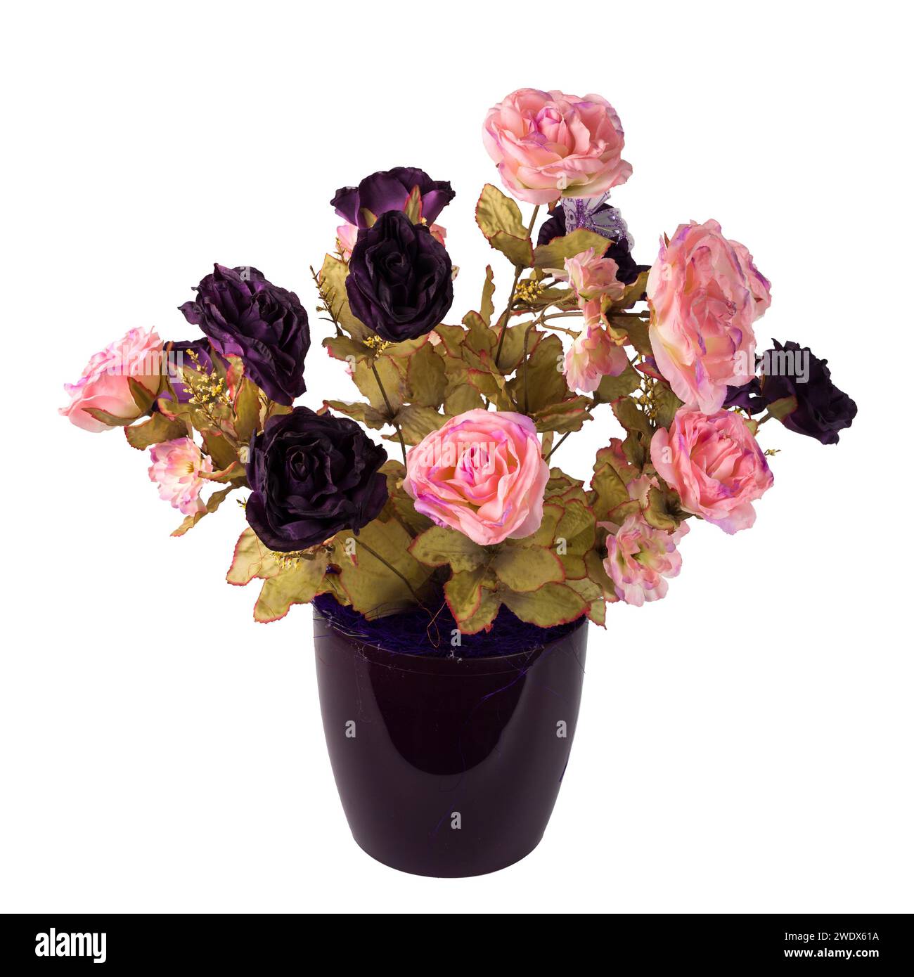 Composition with artificial roses in a pot isolated on white background ...