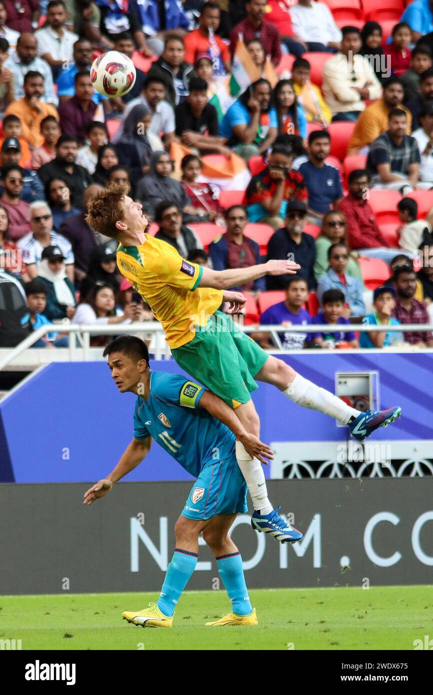 Al Rayyan, Qatar. 13th Jan, 2024. Kye Rowles of Australia and Sunil ...