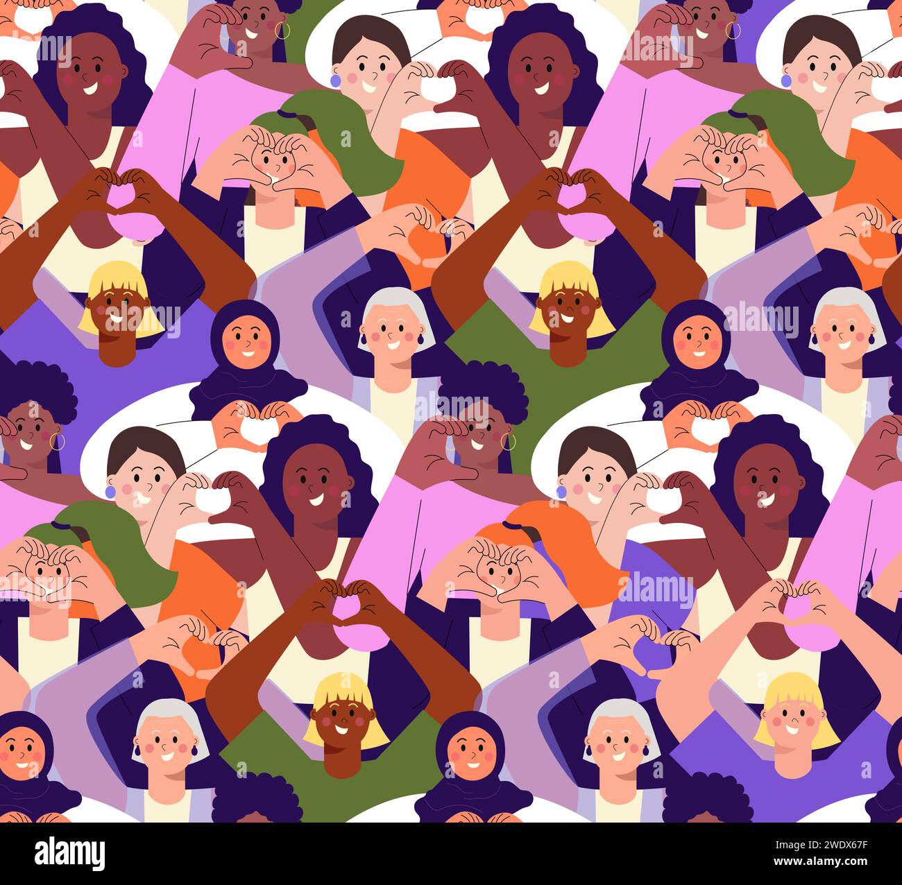 Inspire inclusion seamless pattern diverce women vector illustration ...