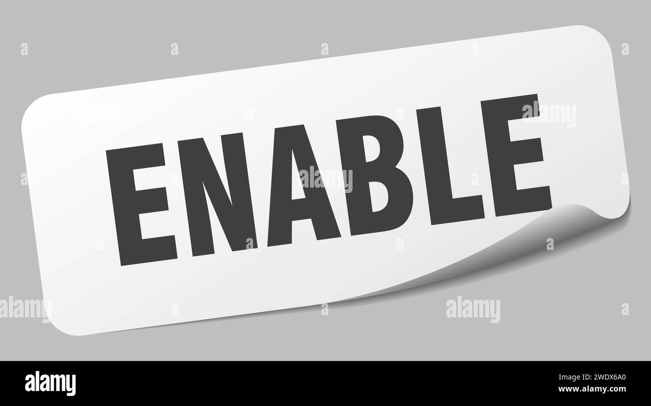 enable sticker. enable rectangular label isolated on white background ...