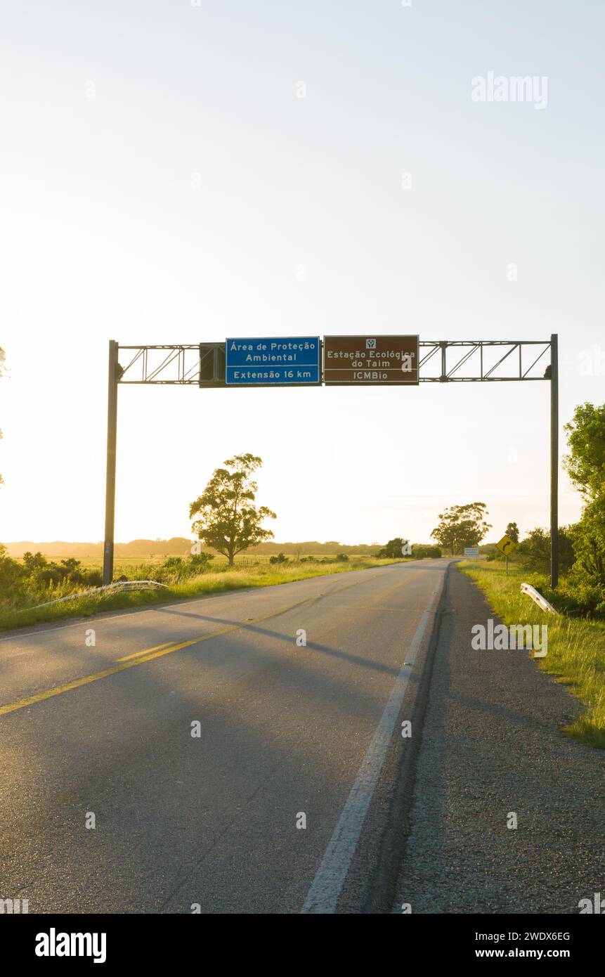 Entrance sign to the environmental protection area of the Taim ...