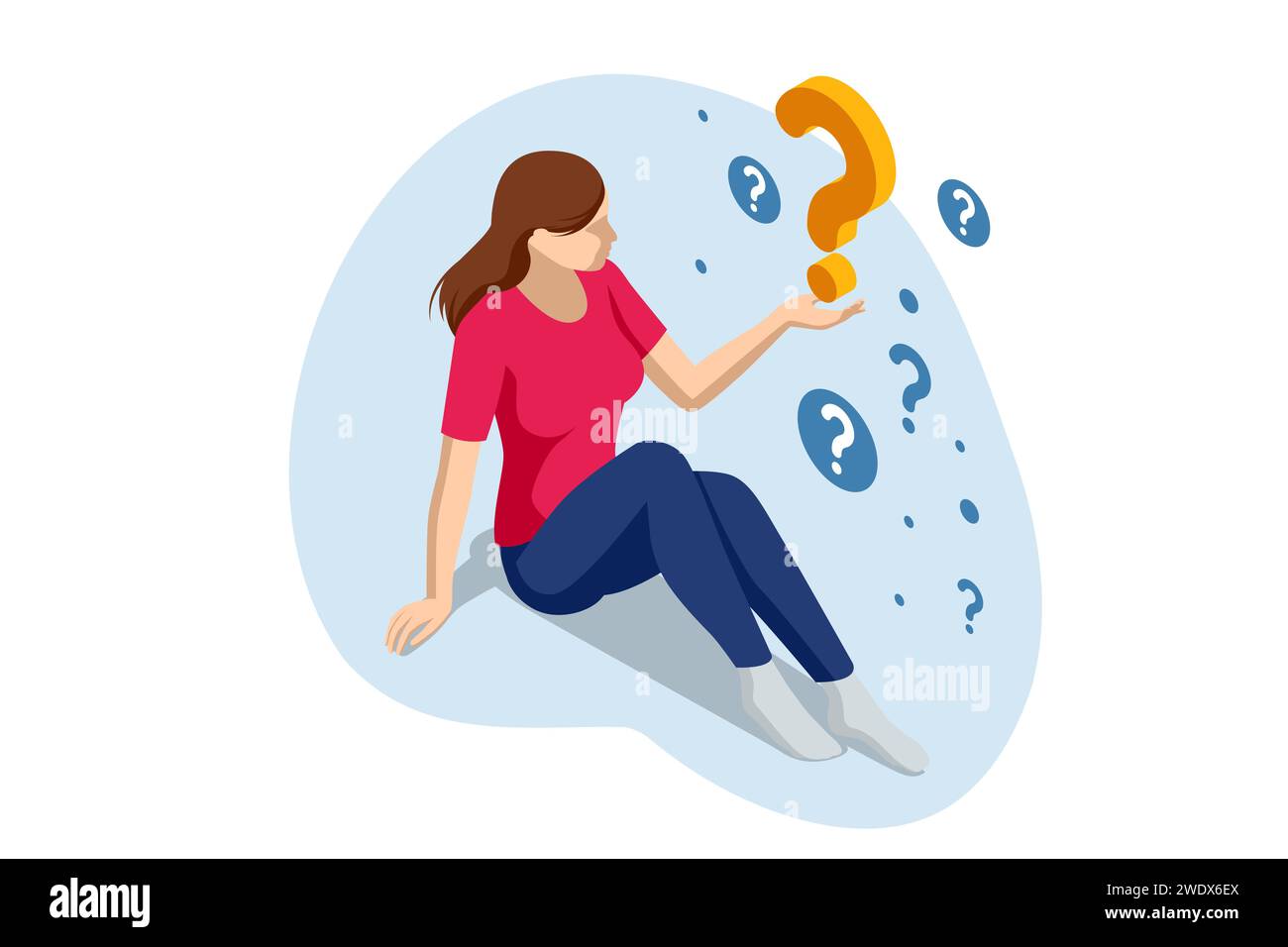 Isometric Question Marks Message Box With Question Chatbot Technology