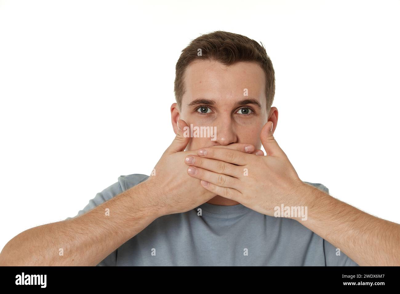 Model shock emotion cover mouth hi-res stock photography and images - Alamy