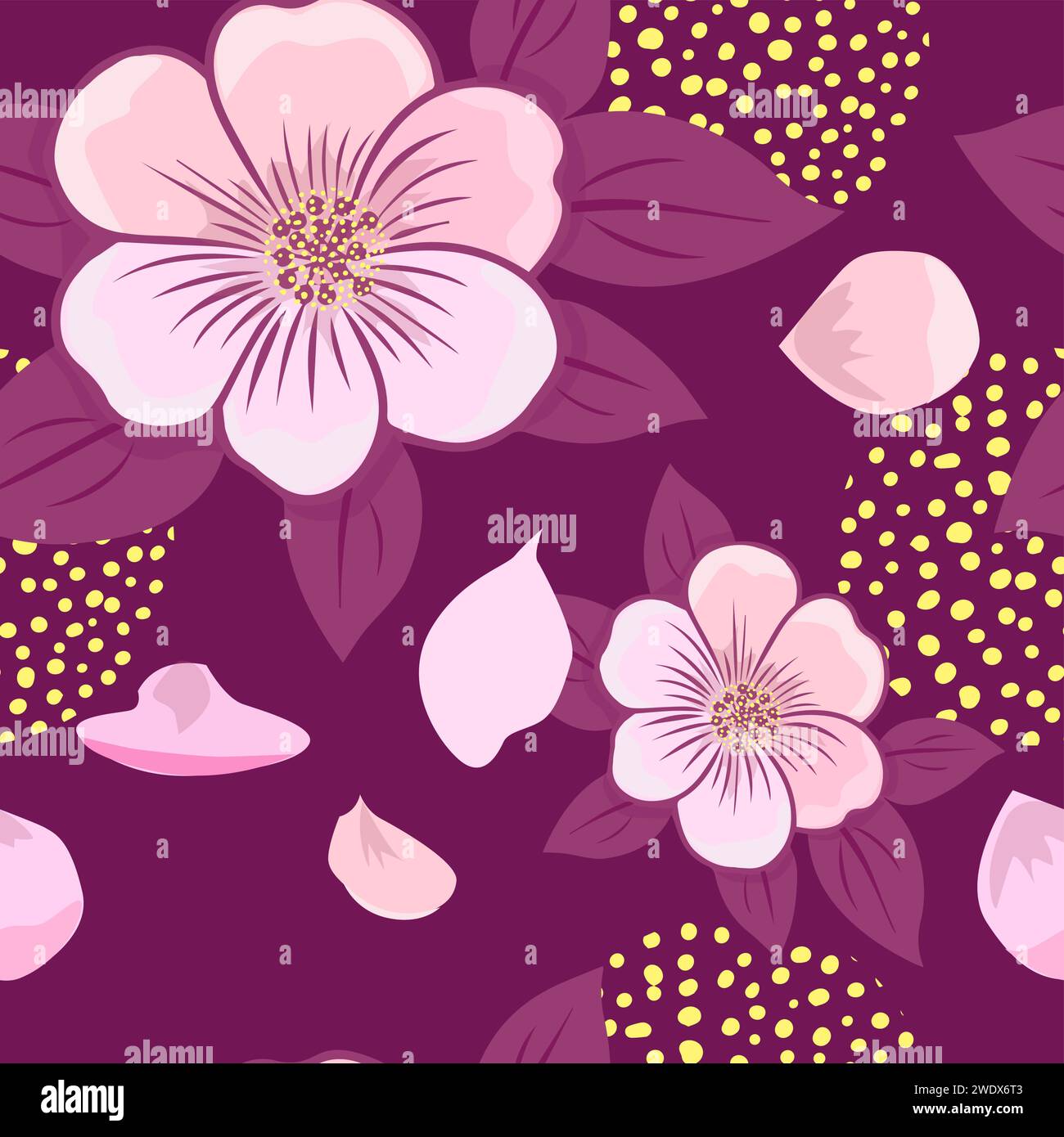 sakura pink seamless pattern. Pink White Sakura Japanese Cherry ...