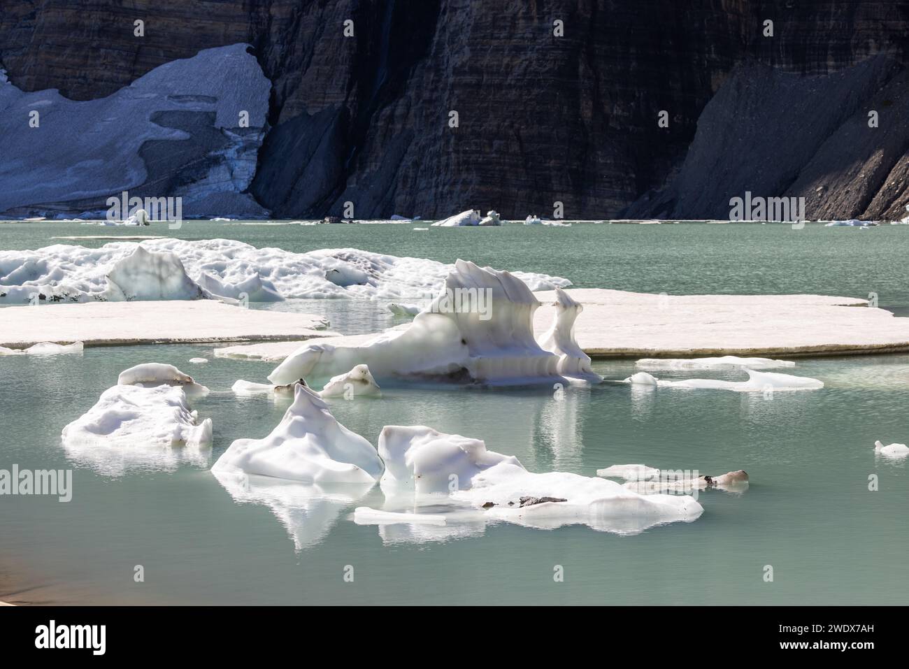 Icebergs floating in Upper Grinnell Lake in Glacier National Park ...