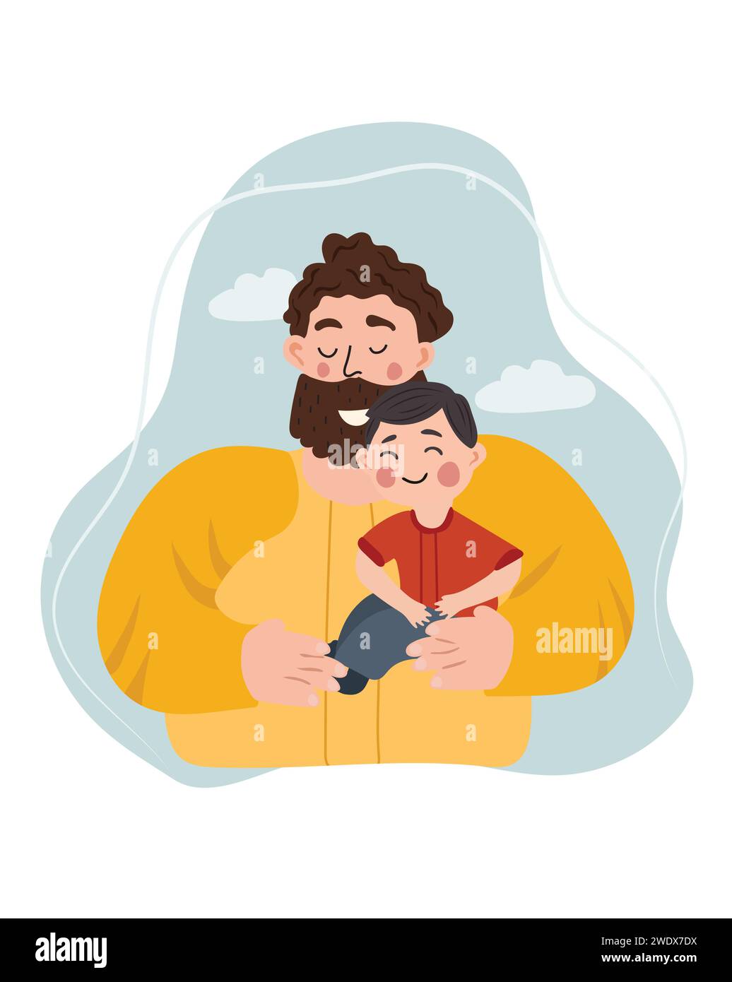 Happy Father's Day picture, a cheerful father hugs and cares for his ...