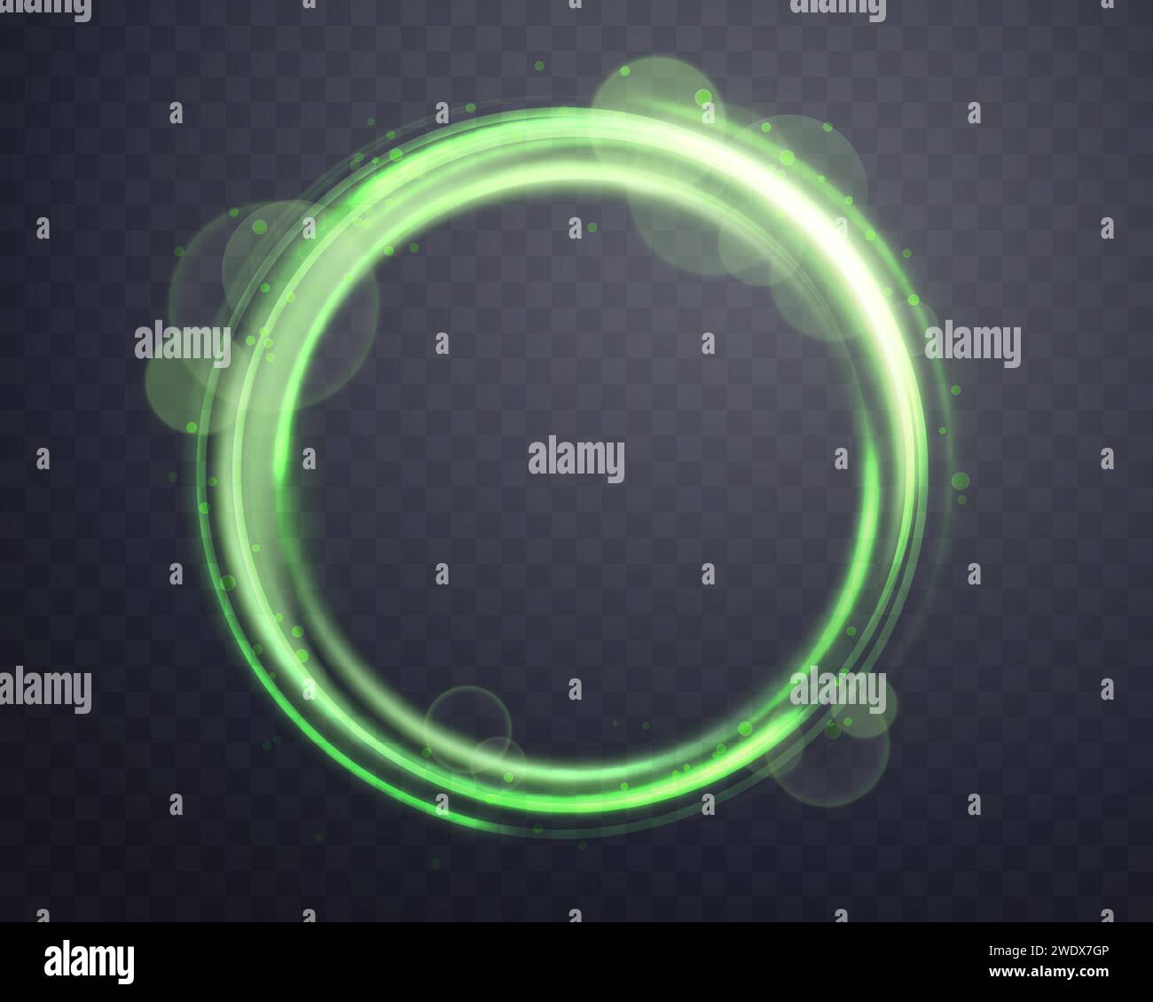 Green magic ring with glowing particles and bokeh. Neon realistic ...