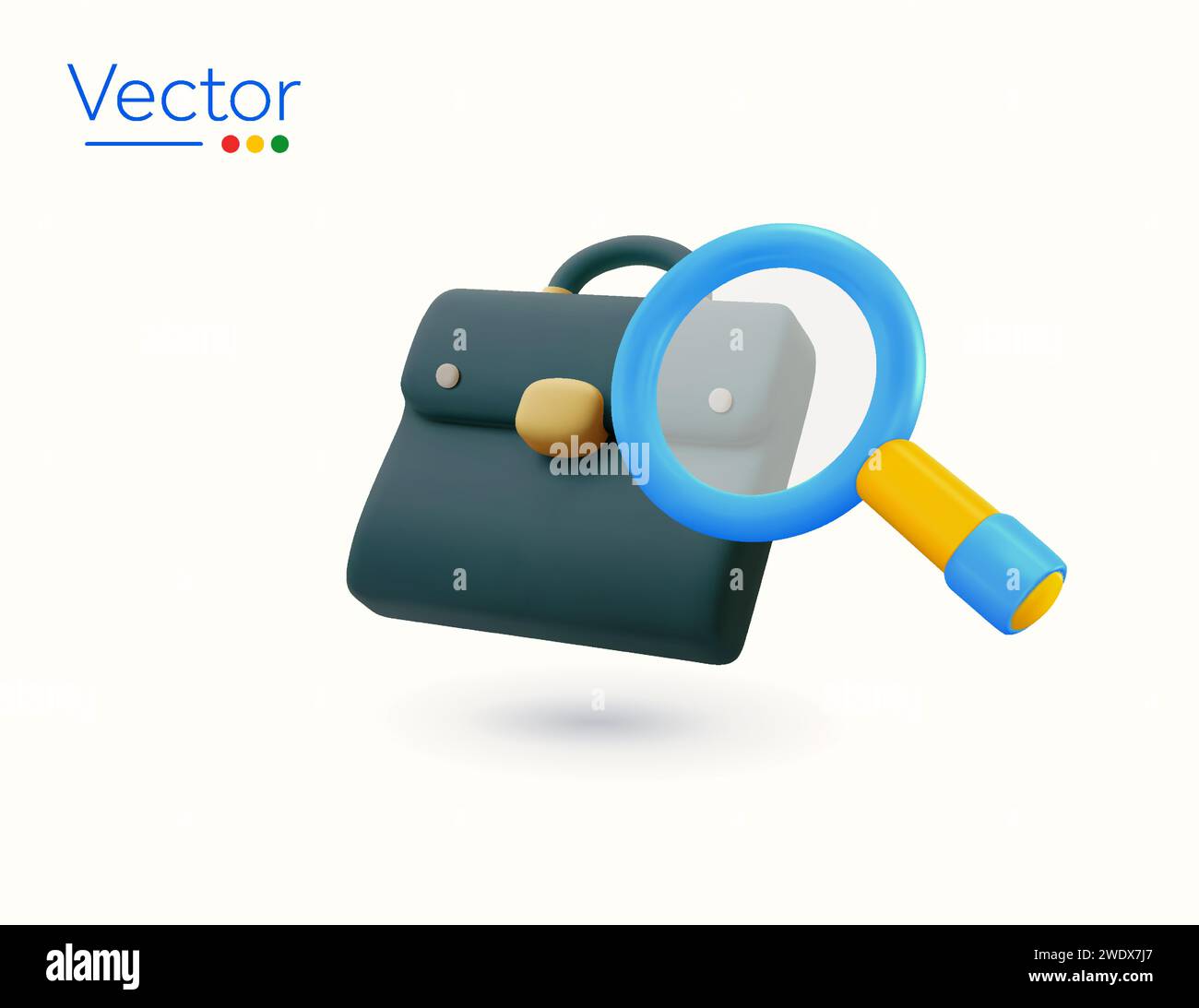 3d rendered job finding, searching icon, with briefcase and magnifying ...