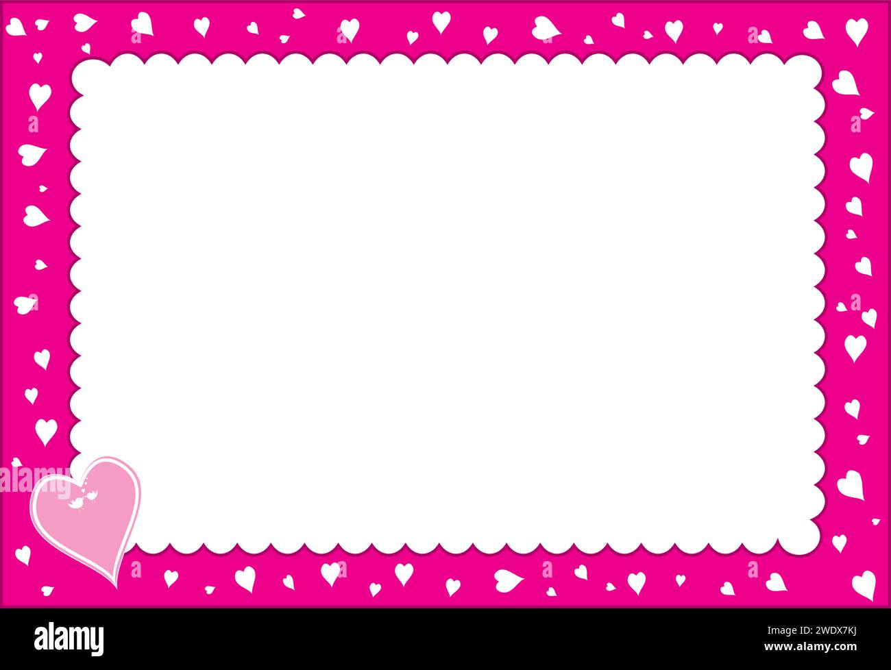 Scalloped edge paper frame with hearts and love hearts on card Stock ...