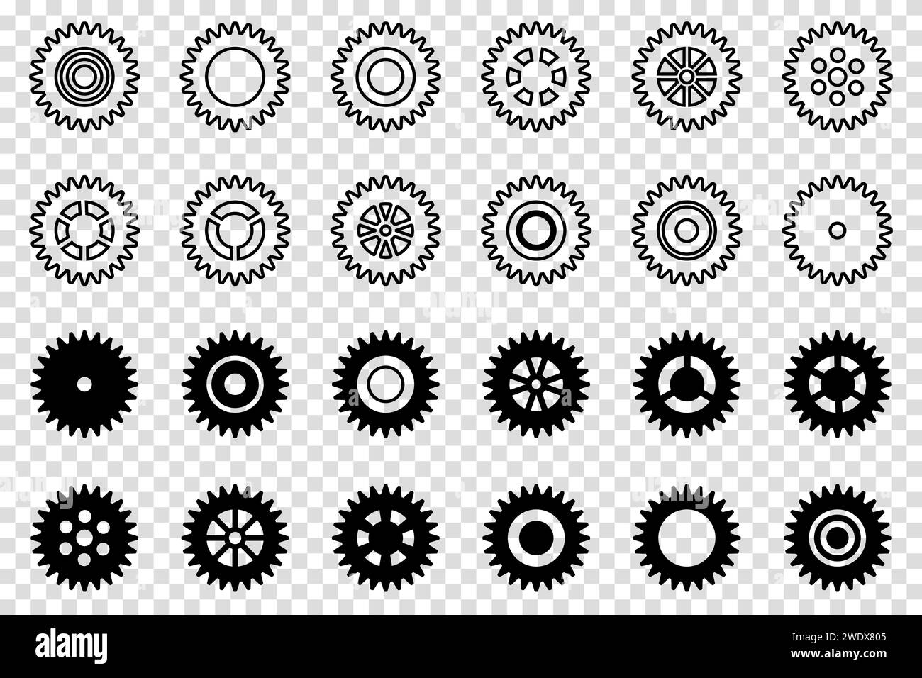 Gears icon set. Setting gears icon. Collection of mechanical cogwheels ...