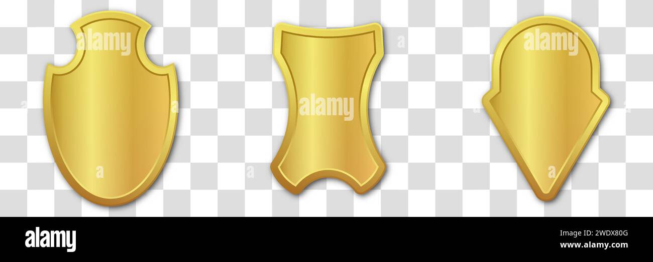 Set of realistic golden heraldic shields. Vector illustration on a ...