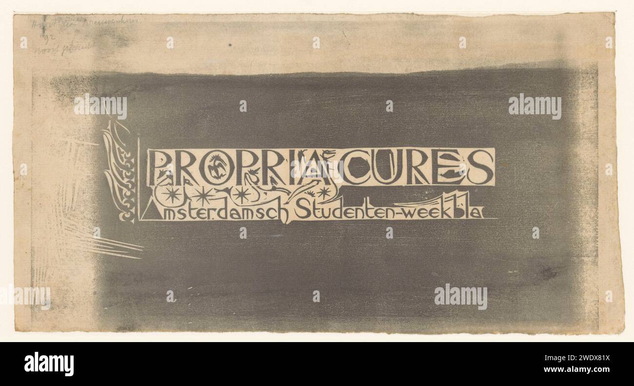 Title head for Propria Cures, Amsterdamsch Student weekly, Gerrit ...