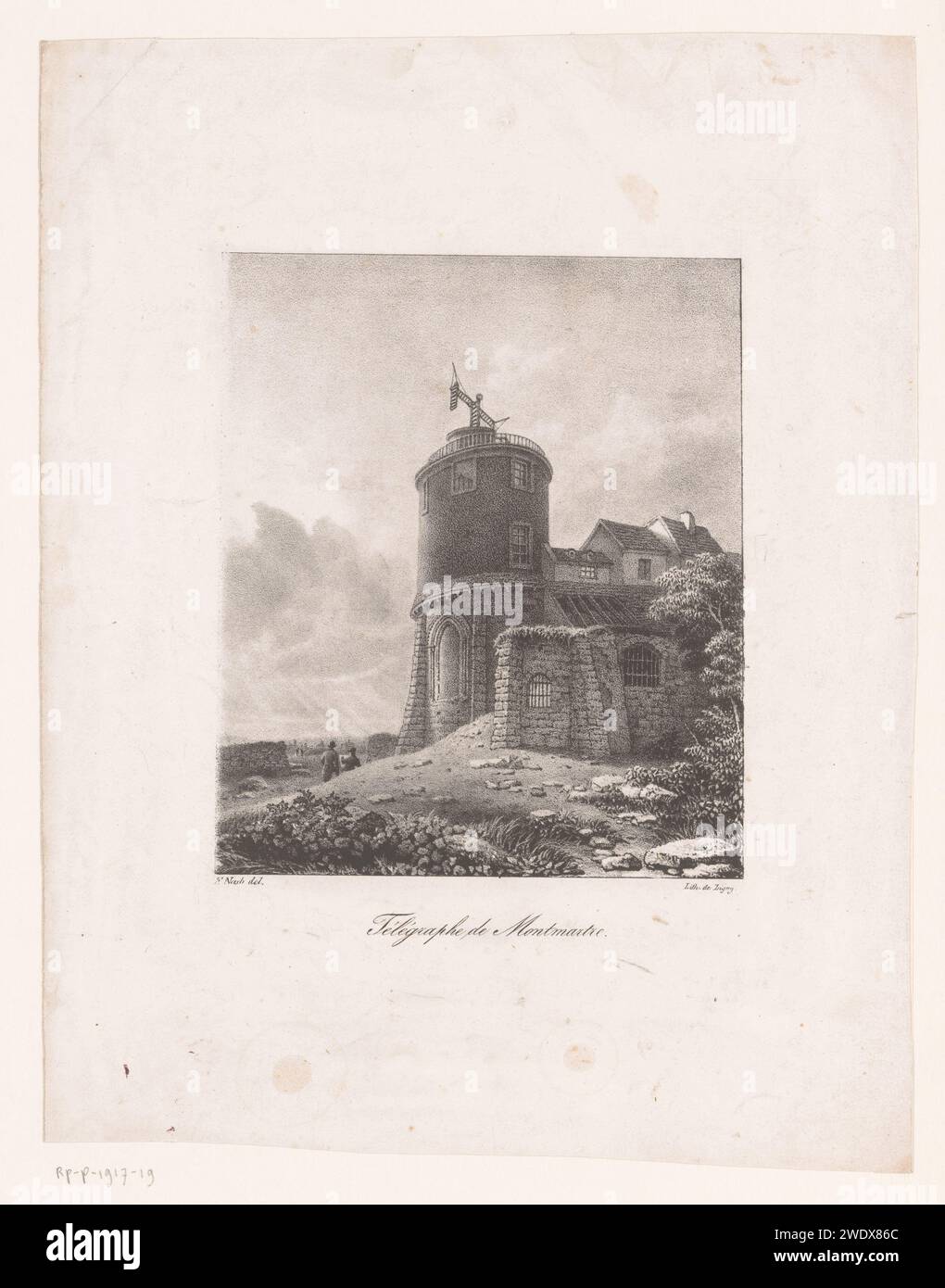 View of the Télégraphe on Montmartre, Frederick Nash, 1798 - 1856 print ...