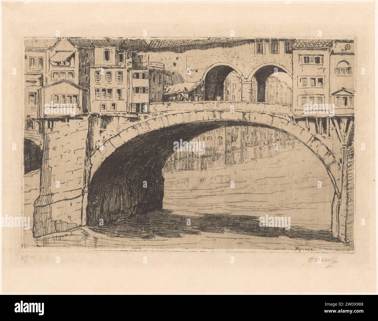 Ponte Vecchio in Florence, Herman Heuff, 1914 print paper etching ...
