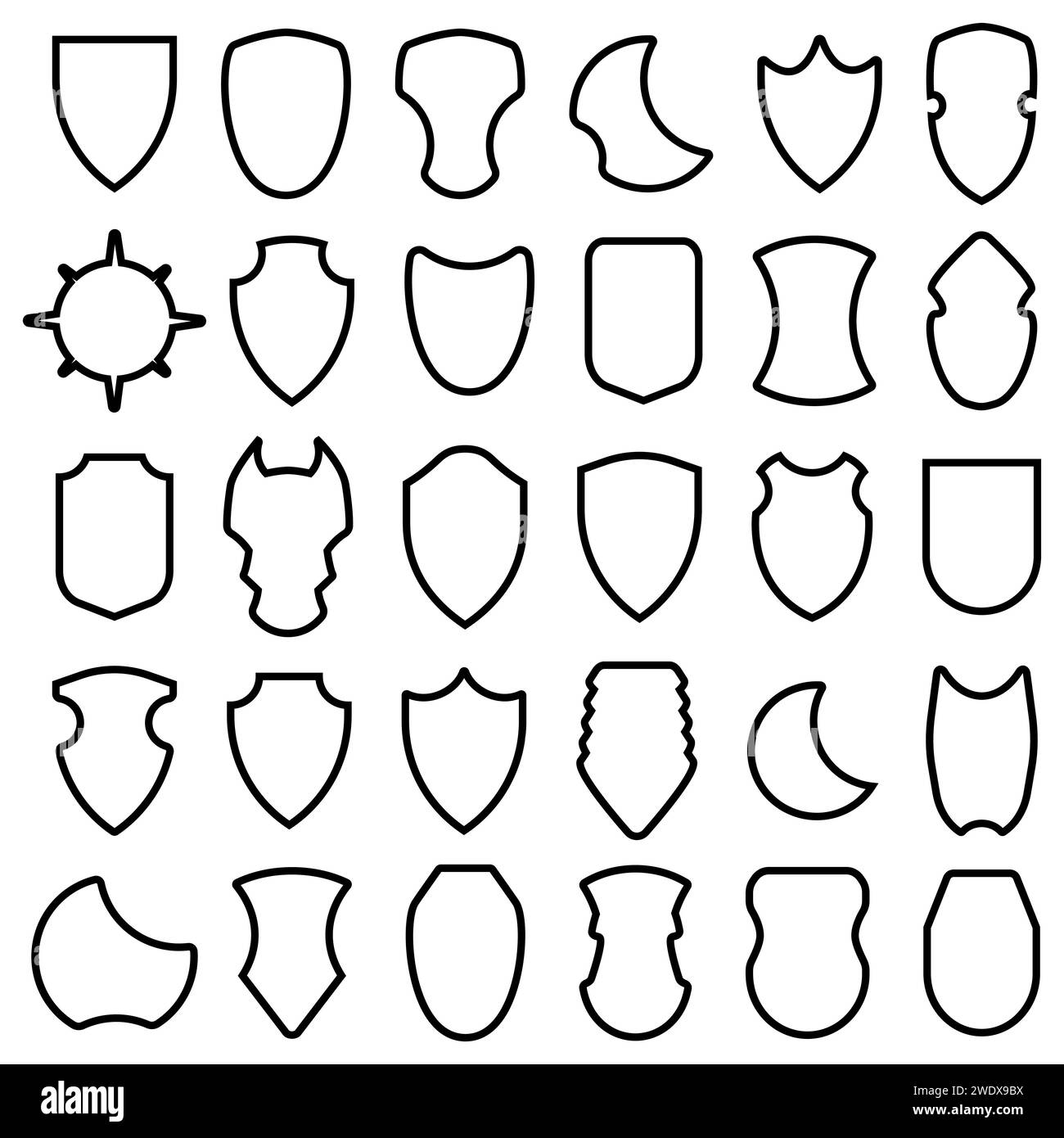 Collection protection silhouette outline emblem. Set of black heraldic ...