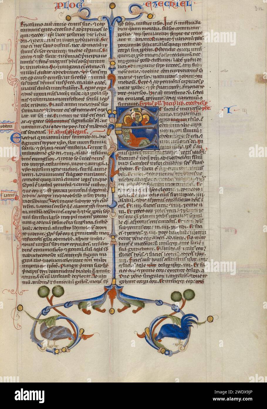 Abbey Bible, Initial E Ezekiel Dreaming of the Four Evangelist Symbols ...