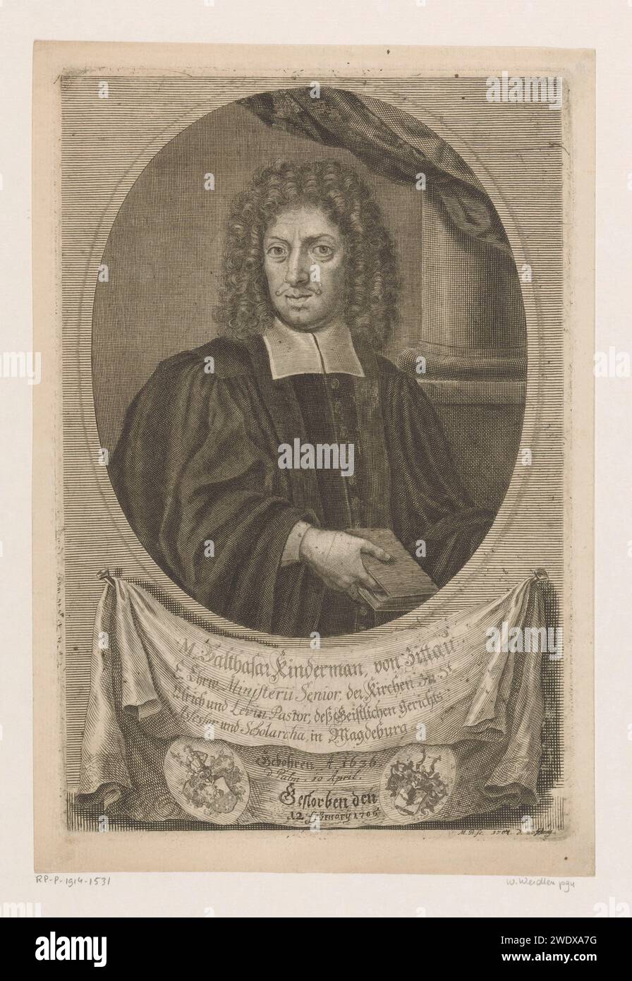 Portrait of Balthasar Kindermann, Martin Berbigeroth, 1707 print ...