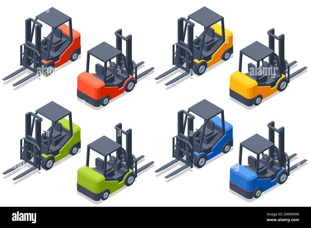 Isometric forklift isolated on white background. Forklift truck. Hydraulic machinery. Forklift ...