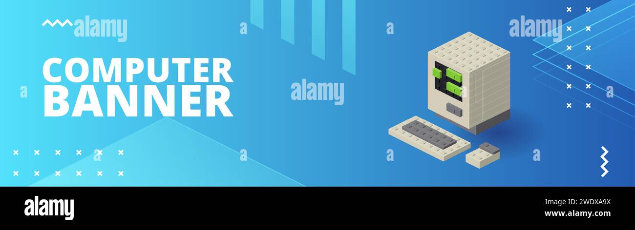 Banner with retro computer for print and design. Vector illustration ...