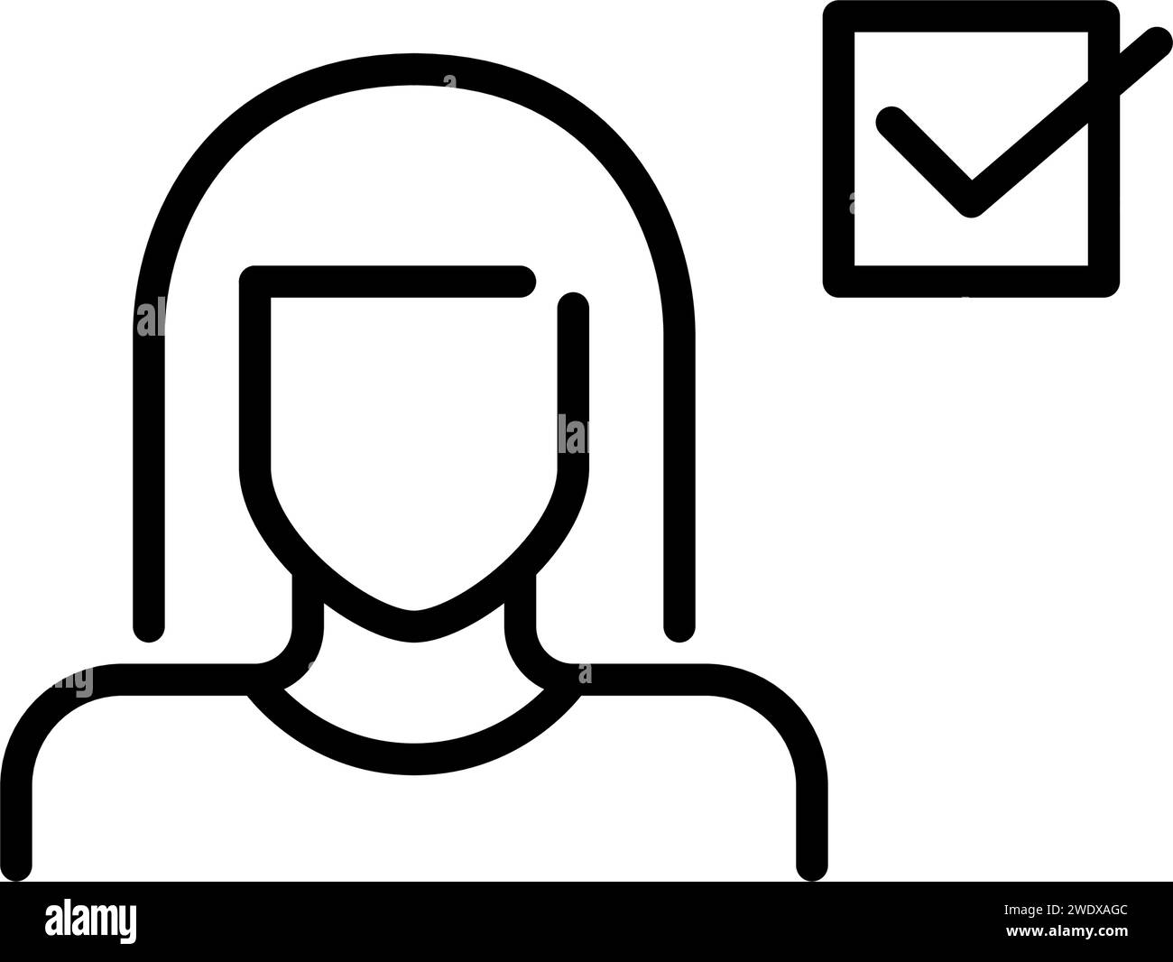 Woman user profile picture and check mark. Approved candidate. Pixel perfect icon Stock Vector ...