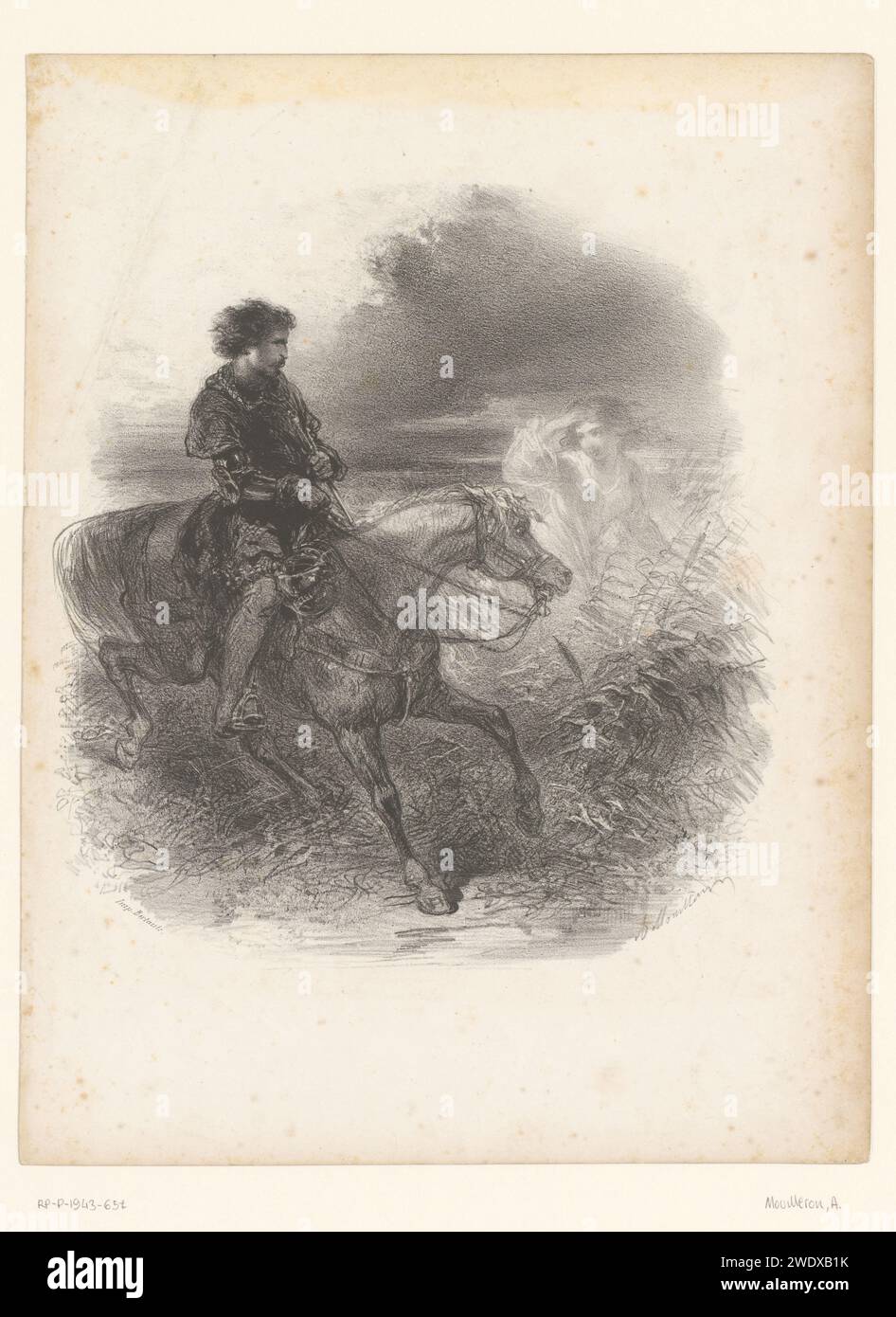 Rider sees ghost on a plain, Adolphe Mouilleron, 1830 - 1880 print ...