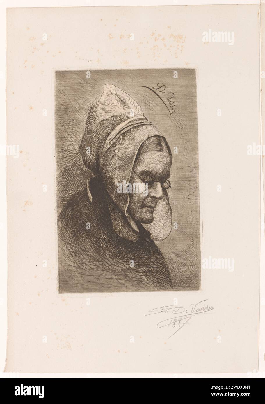Head of a woman with glasses, Frans de Vadder, 1887 print paper ETCHING ...