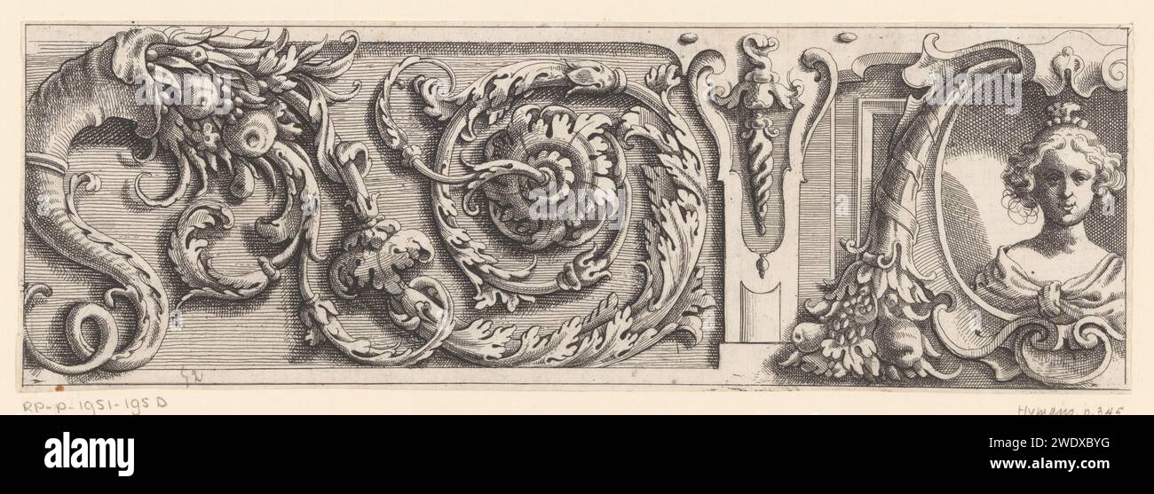 Horns of abundance and female bust, 1640 print A Frisian with venses of ...