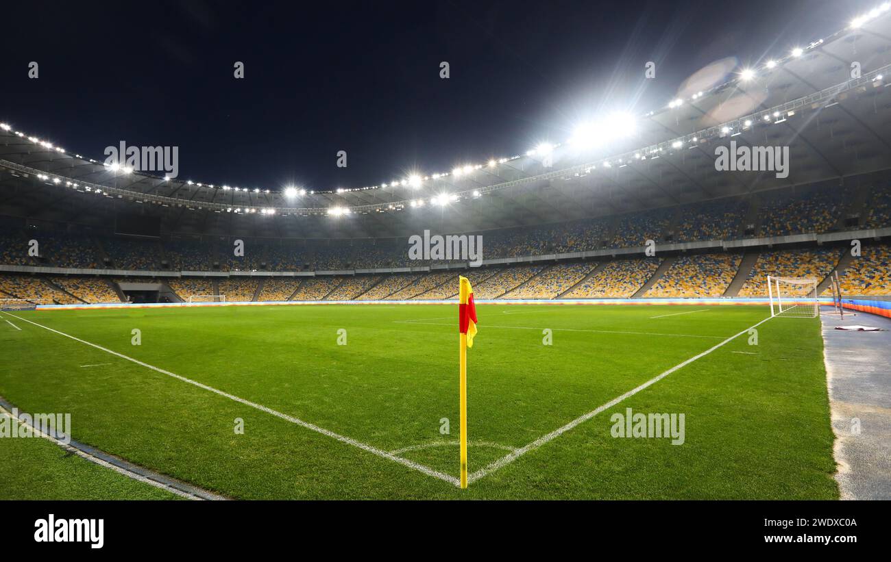 corner flag on the football , large stadium, light Stock Photo - Alamy