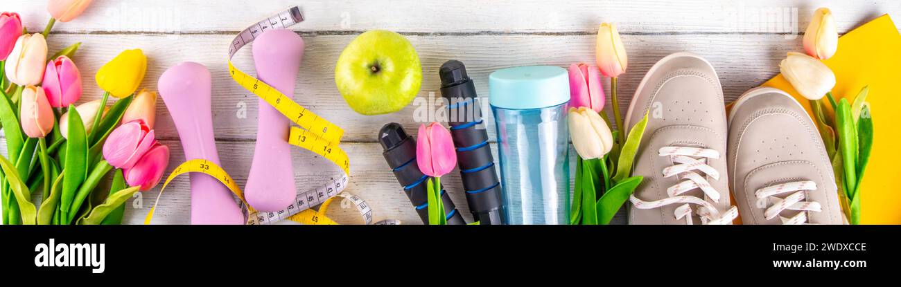 Spring sport fitness background. Outdoors springtime workouts concept ...