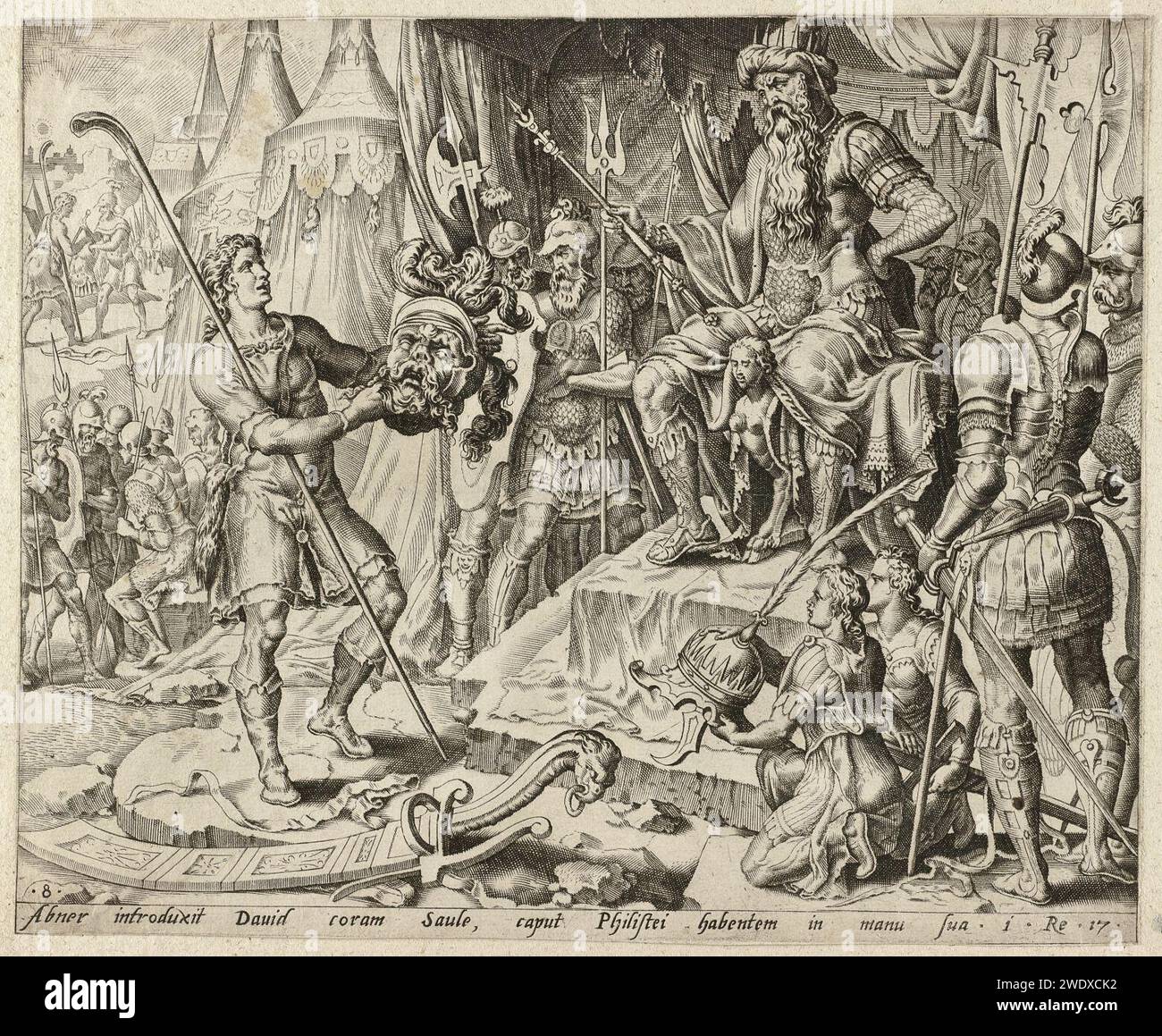 Abner presenteerd David met het hoofd van Goliath voor Saul 1 Samuel 1755-58 en 183-4 Stock ...
