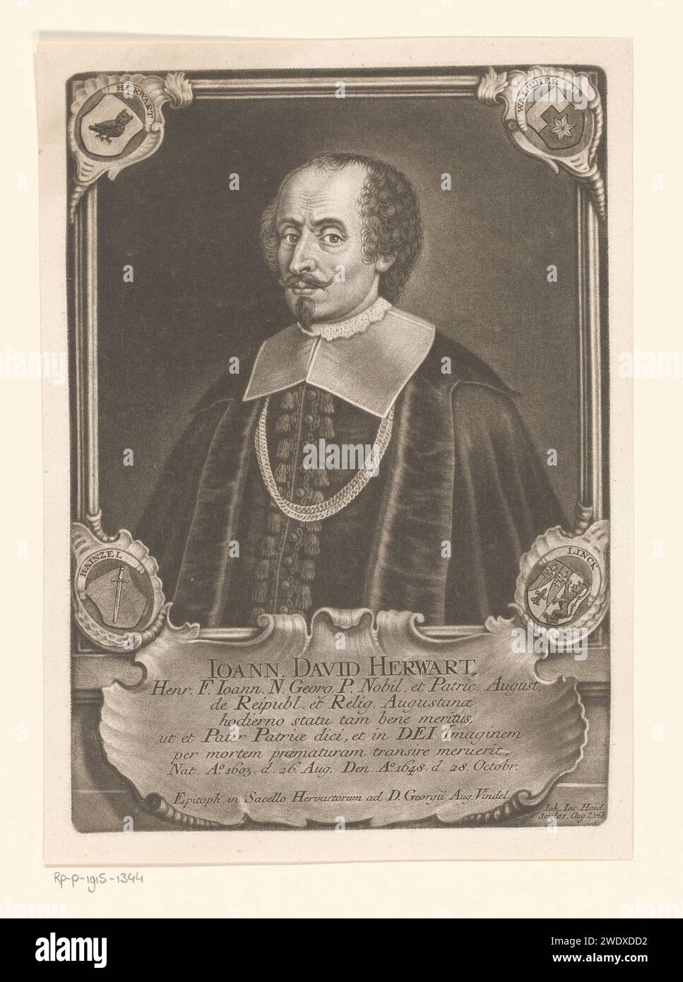 PortraT van Johann David Herwarth, Johann Jacob Haid, 1714 - 1767 print ...