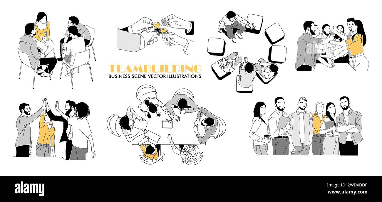 Team building business concept vector line art Stock Vector Image & Art ...
