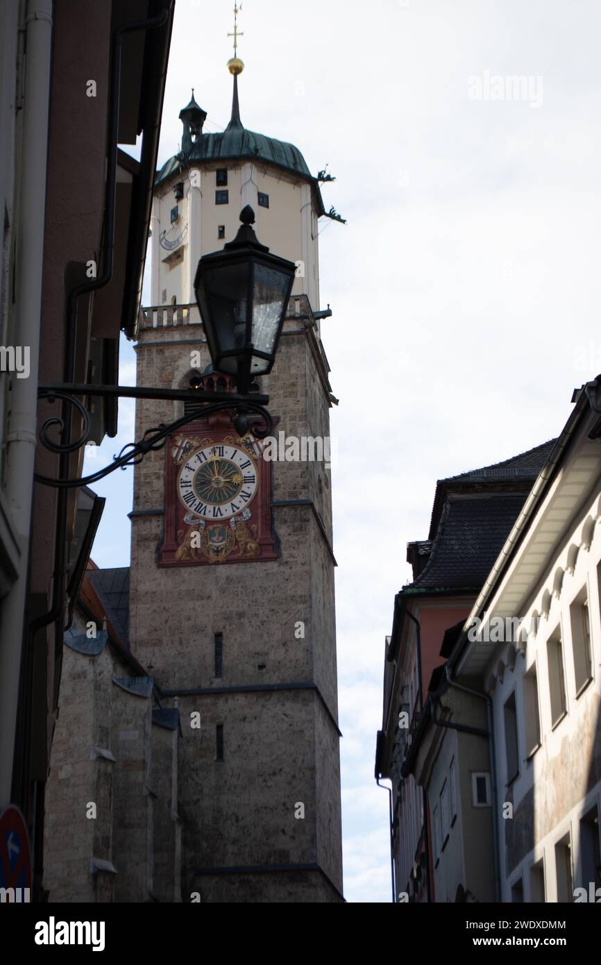 Stone clock tower in Memmingen, Bavaria, Germany Stock Photo - Alamy
