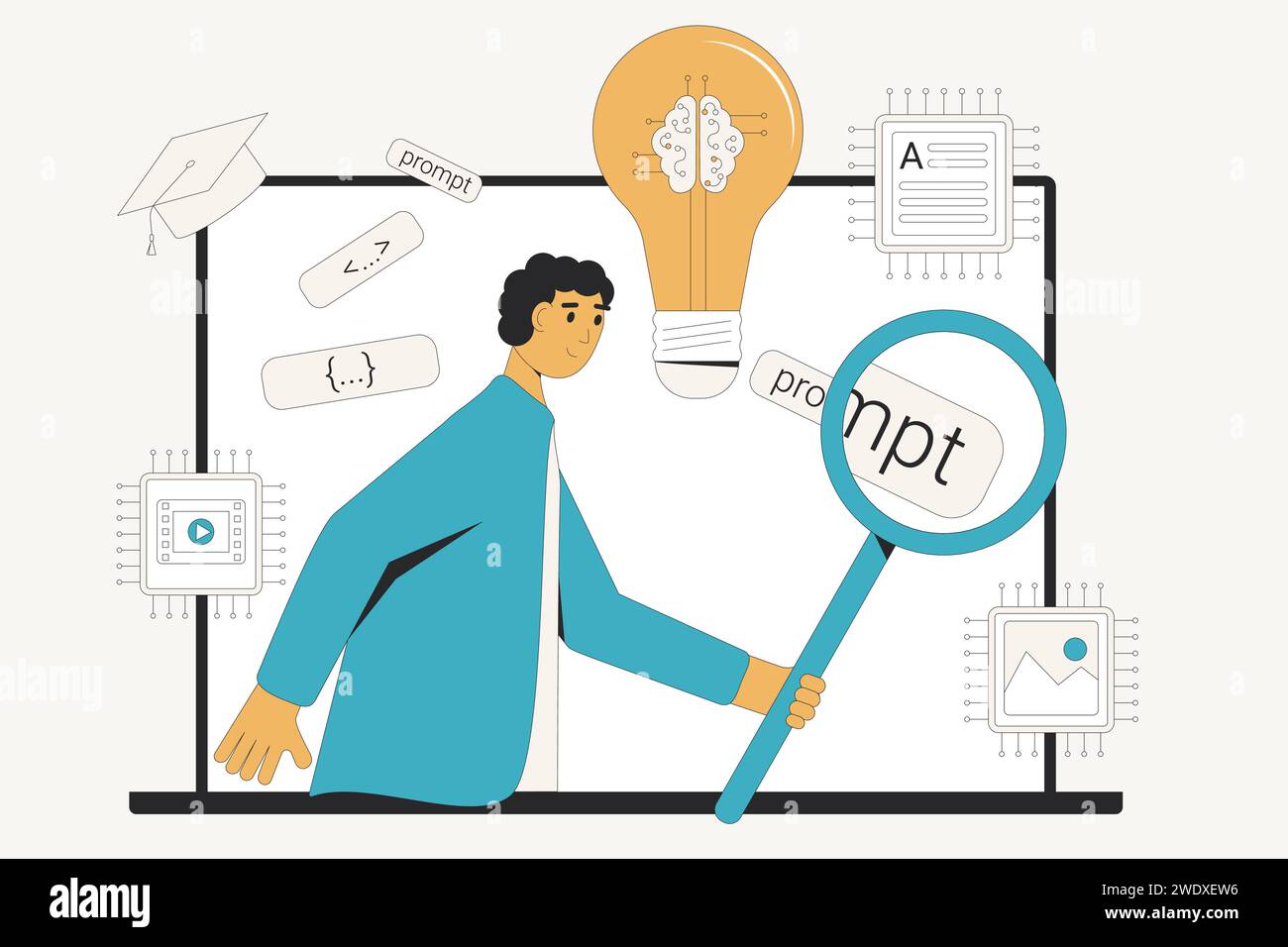 Prompt engineering study. Online course of artificial intelligence. Learn how to create precise ...