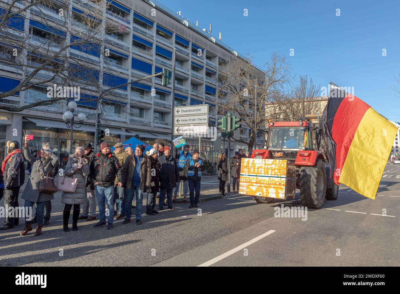 Wiesbaden, Germany - January 8, 2024: farmer with their tractors ...