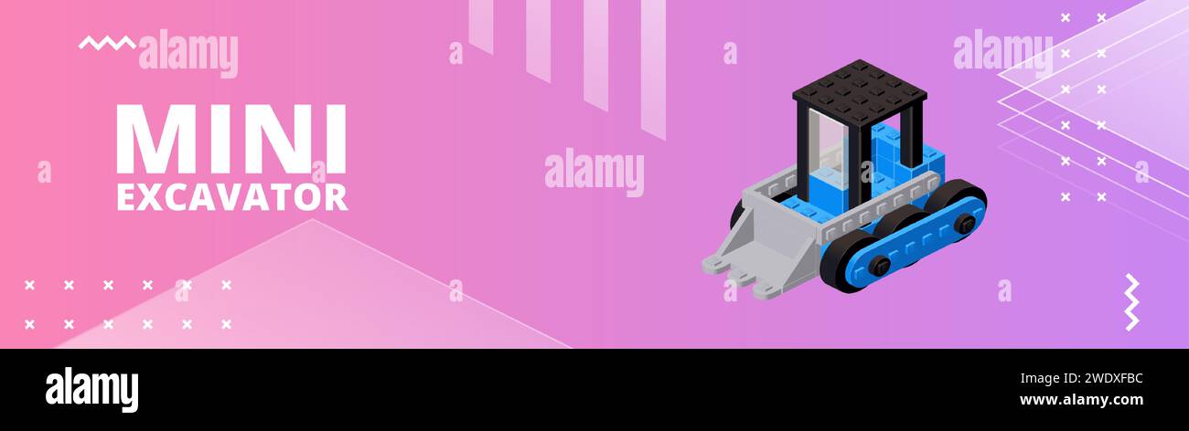 Banner with mini excavator for print and design. Vector illustration ...