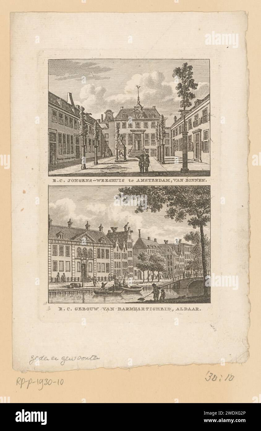 Two cityscapes in Amsterdam with courtyard of Roman Catholic Boys ...
