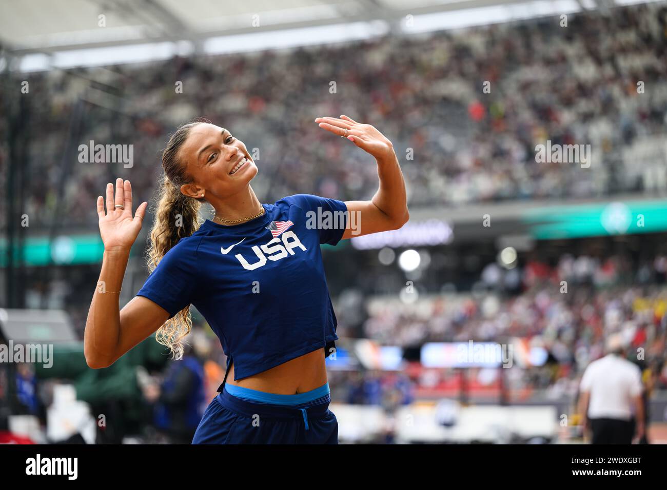 Anna HALL participating in the heptathlon at the World Athletics ...