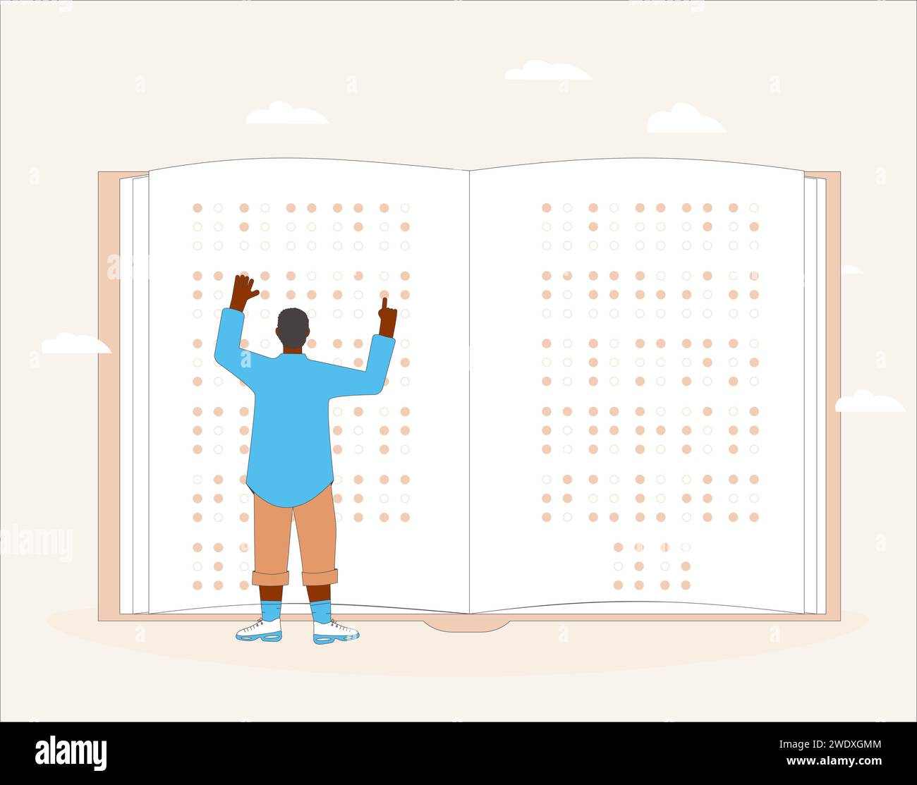 World Braille Day on 4th of January. Blind man learning and reading ...