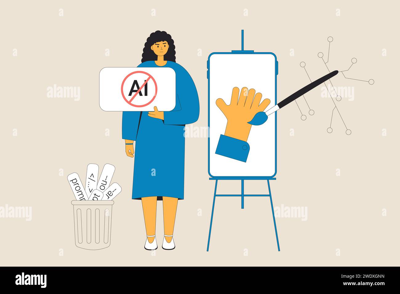 Anti artificial general intelligence for design. Young artist protest ...