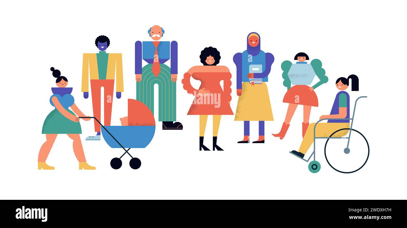 Group of people, community, family or neighborhood standing together ...