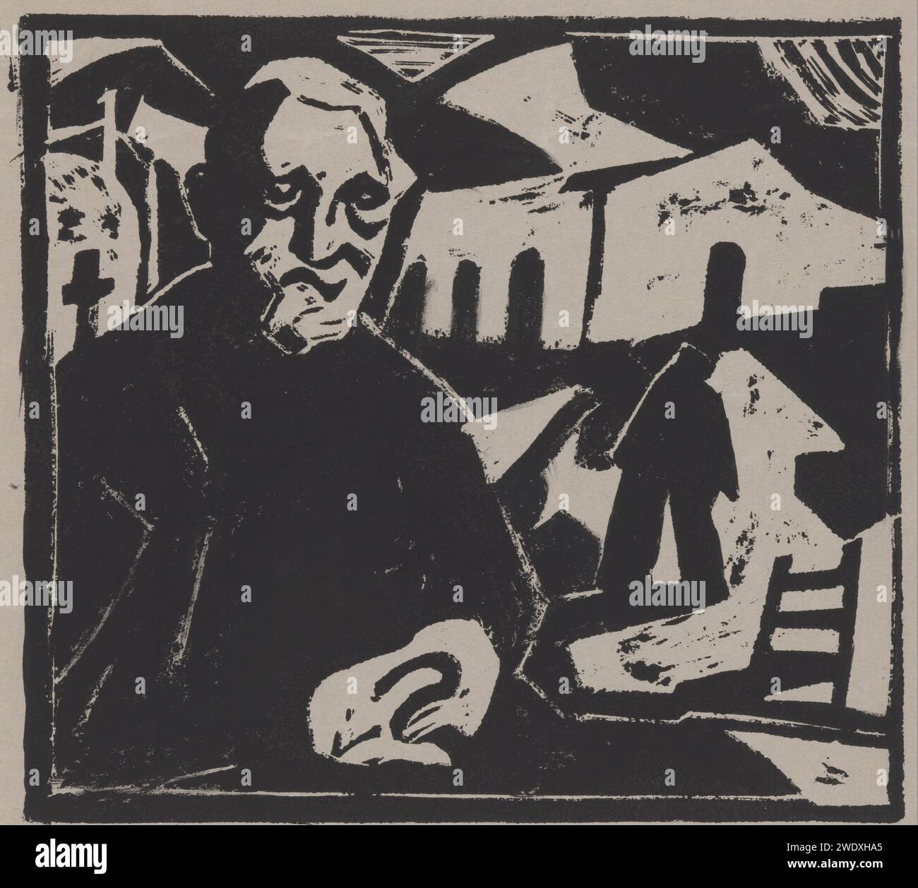 Sitting man, Maurits de Groot, 1918 print In the background a man ...