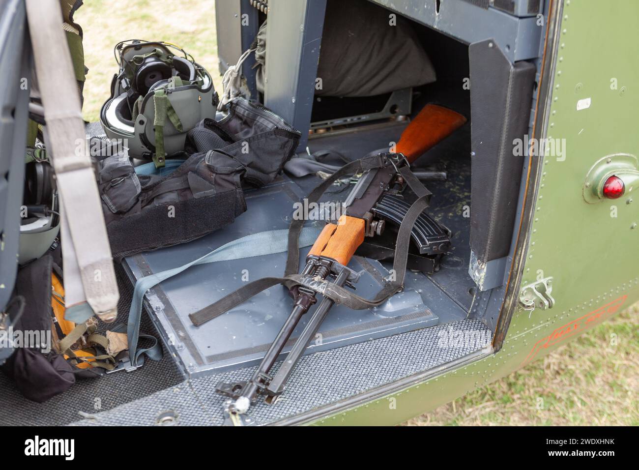 Automatic weapons kalashnikov assault rifles inside a helicopter Stock ...