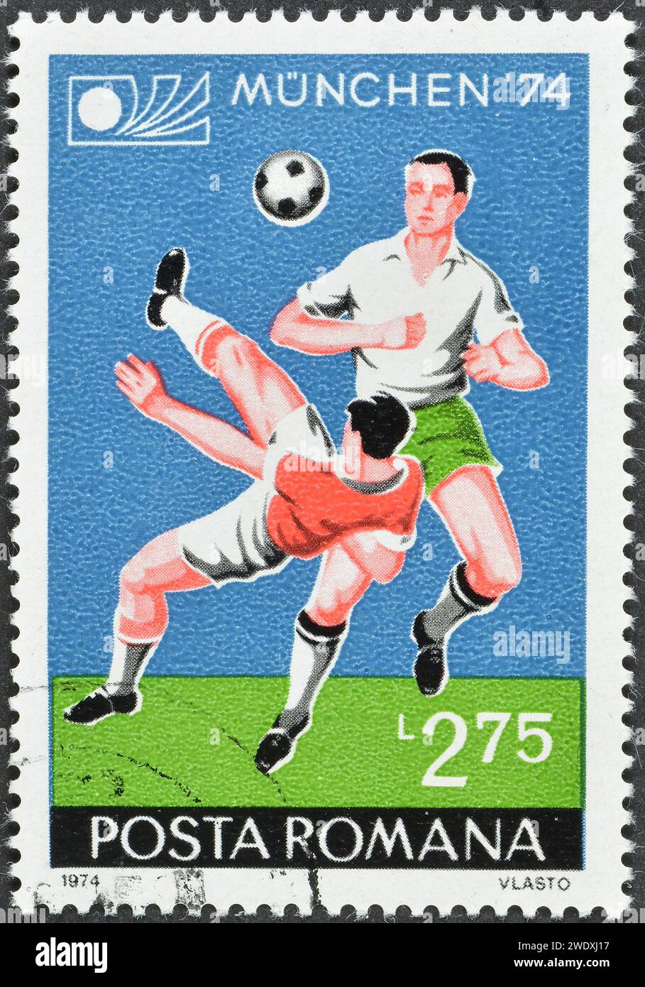 Cancelled postage stamp printed by Romania, that shows Football ...