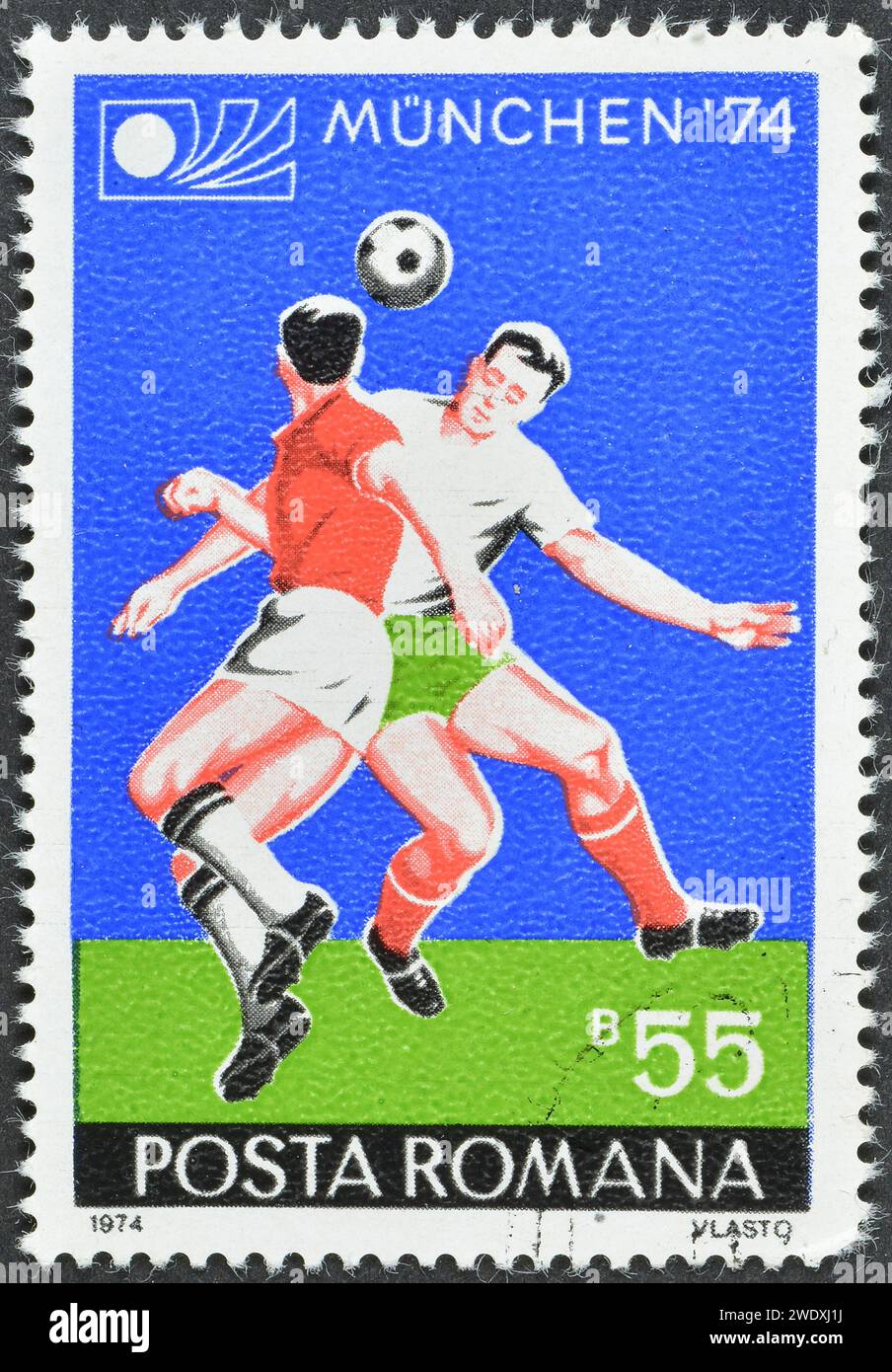 Cancelled postage stamp printed by Romania, that shows Football ...