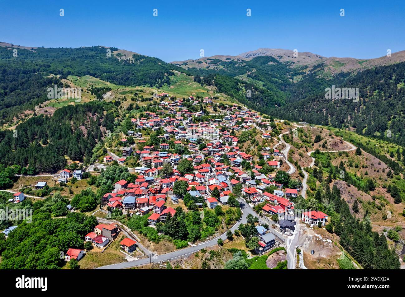 Aerial view of Avdella village, one of the Vlach (Aromanian) villages ...