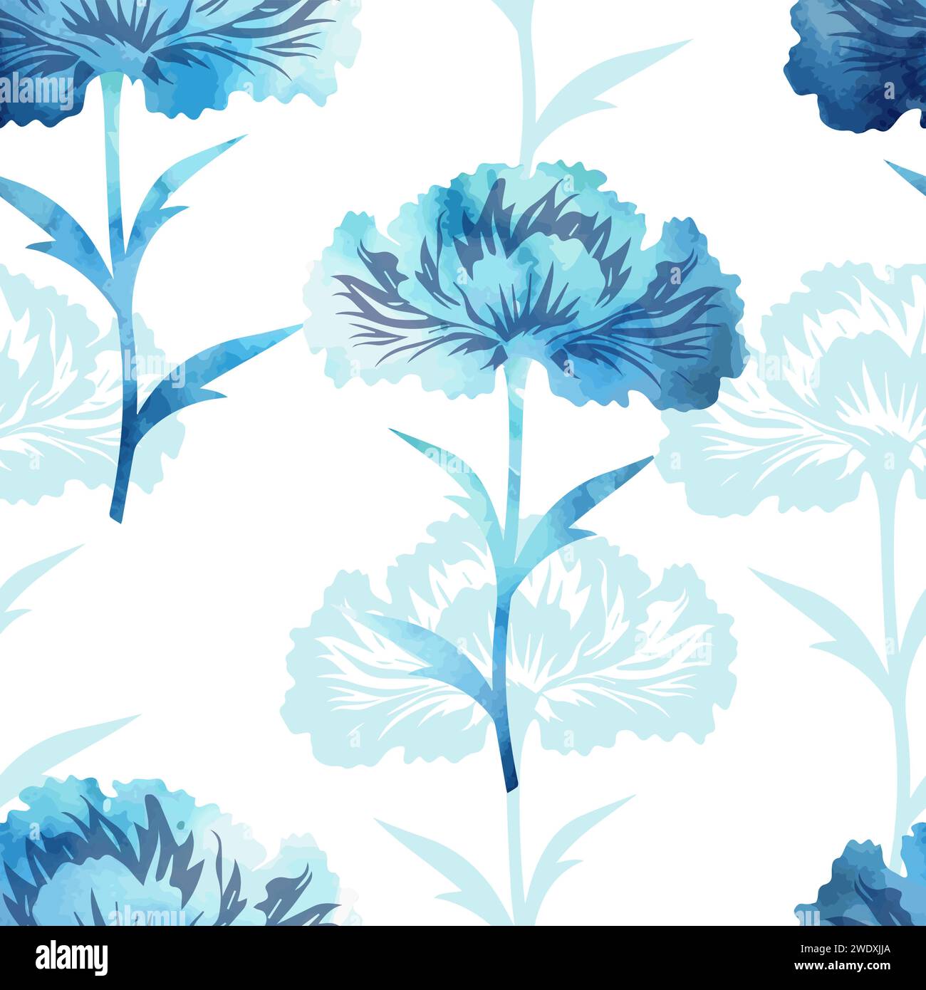 Carnation blue flowers watercolor seamless pattern. hand drawing. Not ...