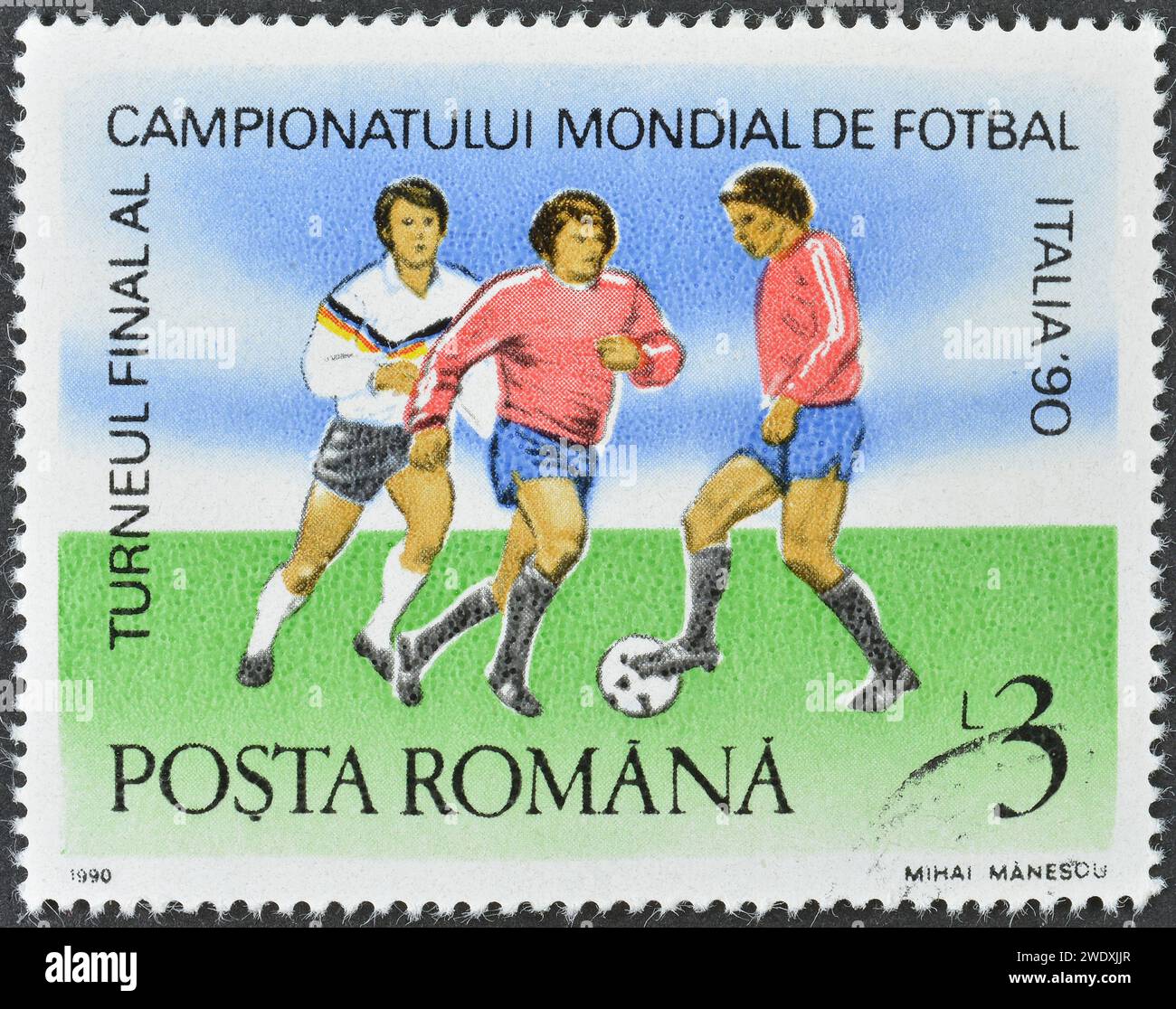 Cancelled postage stamp printed by Romania, that shows Football ...